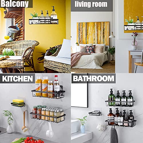 APPBYER Adhesive Shower Caddy Shelf with 14 Hooks Organizer Rack(3 Pack) & 1 Soap Dish,Bathroom Shower Shelves Wall Mounted Shower Rack Bathroom Organizer - No Drilling for Home Inside