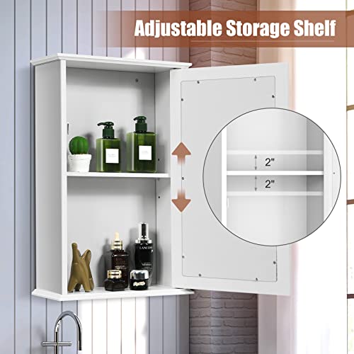 RELAX4LIFE Wall Mounted Bathroom Cabinet, 2-in-1 Mirror Medicine Cabinet w/ 3 Heights Adjustable Shelf & Single Mirror Door Storage Cabinet Over-The-Toilet Storage Organizer (White)