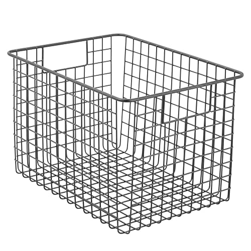 mDesign Metal Wire Food Storage Basket Organizer with Handles for Organizing Kitchen Cabinets, Pantry Shelf, Bathroom, Laundry Room, Closets, Garage - Concerto Collection - 8 Pack - Graphite Gray