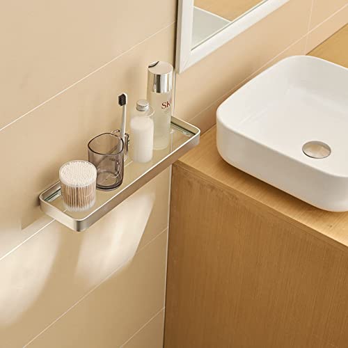 Danpoo Floating Shelf Bathroom Wall Shelf, 16β Tempered Glass Shelf Wall Mounted(Matte Silver)