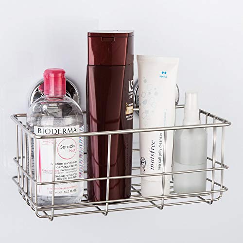 iPEGTOP L-7 Adhesive Suction Cup Deep Caddy Bath Organizer Wall Shelf for Large Shampoo Shower Gel Holder Bathroom Accessories Storage-Rustproof 304 Stainless Steel, 2-Pack, 2 Count