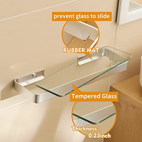 Danpoo Floating Shelf Bathroom Wall Shelf, 16β Tempered Glass Shelf Wall Mounted(Matte Silver)