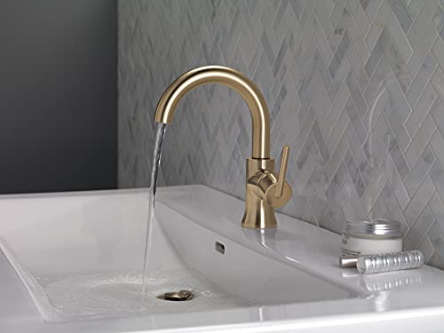 Delta Faucet Trinsic Single Hole Bathroom Faucet, Gold Bathroom Faucet, Single Handle, Diamond Seal Technology, Drain Assembly, Champagne Bronze 559HA-CZ-DST