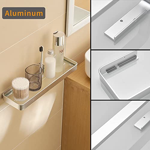 Danpoo Floating Shelf Bathroom Wall Shelf, 16β Tempered Glass Shelf Wall Mounted(Matte Silver)