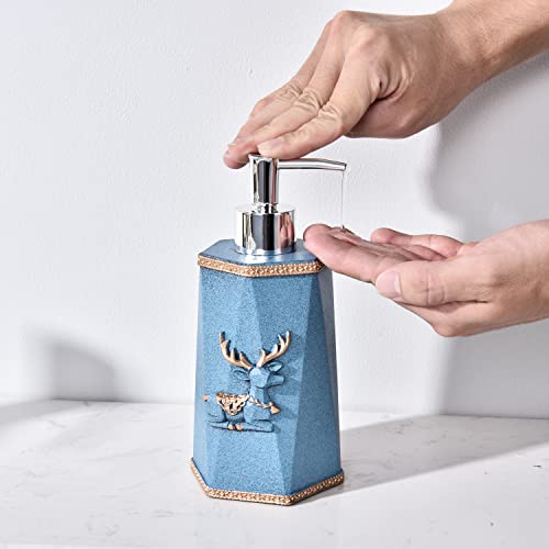 Mekoly Bathroom Accessories Set 5 Pcs,Blue Bathroom Sets Accessories,Reindeer Christmas Decoration Bathroom Vanity Set Counter Bathroom Soap Dispenser Set with Soap Dispenser,Toothbrush Holder,Tumbler