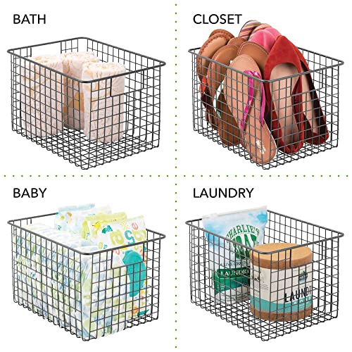 mDesign Metal Wire Food Storage Basket Organizer with Handles for Organizing Kitchen Cabinets, Pantry Shelf, Bathroom, Laundry Room, Closets, Garage - Concerto Collection - 8 Pack - Graphite Gray