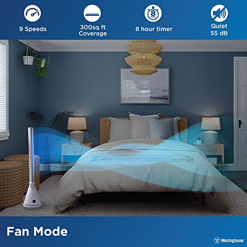 Westinghouse All Season Electric Fan 40 Inches With Heater | Minimalist Heated Bladeless, Oscillating With Remote Control (Black)