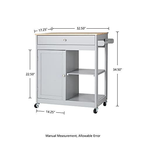 Glitzhome Kitchen Island with Storage Kitchen Cart on Wheels Rolling Kitchen Cart Island Table with Tower Holder Spice Rack Drawer for Dining Room Kitchen, 34.25”H, Gray
