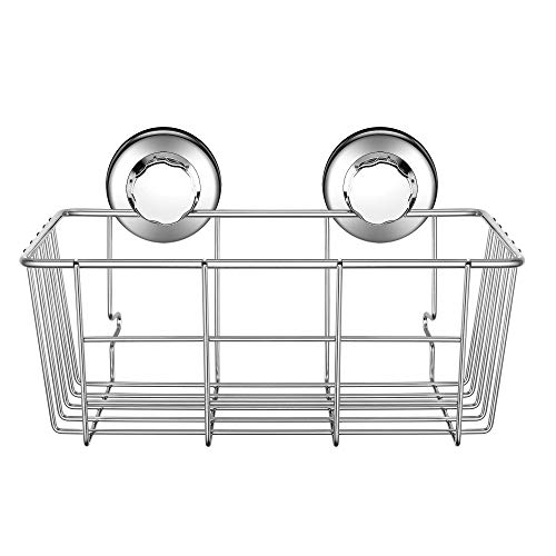 iPEGTOP L-7 Adhesive Suction Cup Deep Caddy Bath Organizer Wall Shelf for Large Shampoo Shower Gel Holder Bathroom Accessories Storage-Rustproof 304 Stainless Steel, 2-Pack, 2 Count