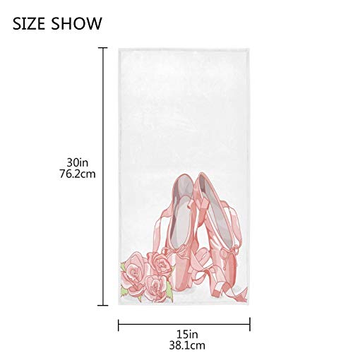 Ballet Dance Shoes with Roses Printed Hand Towel for Bathroom Super Absorbent Cotton Face Towel Multipurpose for Hotel Gym Guest Spa Yoga Home Decorative,30X15inch