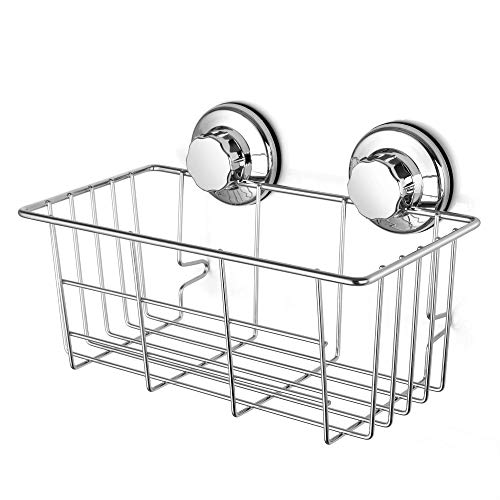 iPEGTOP L-7 Adhesive Suction Cup Deep Caddy Bath Organizer Wall Shelf for Large Shampoo Shower Gel Holder Bathroom Accessories Storage-Rustproof 304 Stainless Steel, 2-Pack, 2 Count
