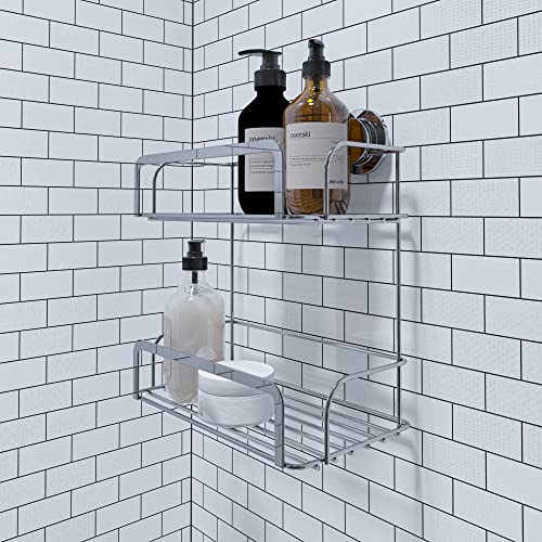 Croydex Stick n Lock Easy to Fit Adhesive Two Tier Cosmetic Basket, 20.6in x 10.2 x 6.4in, Chrome