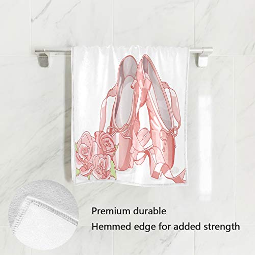 Ballet Dance Shoes with Roses Printed Hand Towel for Bathroom Super Absorbent Cotton Face Towel Multipurpose for Hotel Gym Guest Spa Yoga Home Decorative,30X15inch