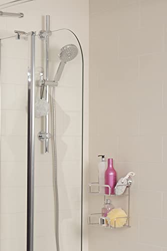 Croydex Stick n Lock Easy to Fit Adhesive Two Tier Cosmetic Basket, 20.6in x 10.2 x 6.4in, Chrome