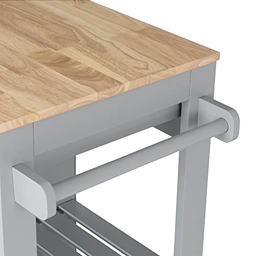Glitzhome Kitchen Island with Storage Kitchen Cart on Wheels Rolling Kitchen Cart Island Table with Tower Holder Spice Rack Drawer for Dining Room Kitchen, 34.25”H, Gray