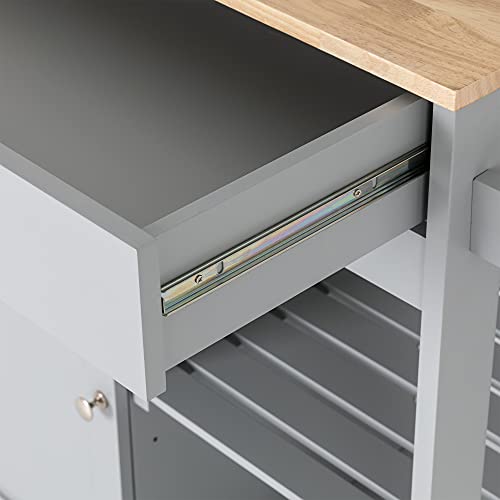 Glitzhome Kitchen Island with Storage Kitchen Cart on Wheels Rolling Kitchen Cart Island Table with Tower Holder Spice Rack Drawer for Dining Room Kitchen, 34.25”H, Gray