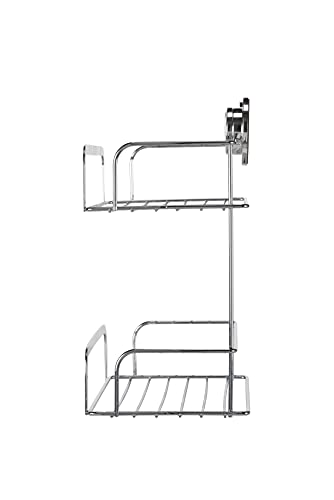 Croydex Stick n Lock Easy to Fit Adhesive Two Tier Cosmetic Basket, 20.6in x 10.2 x 6.4in, Chrome