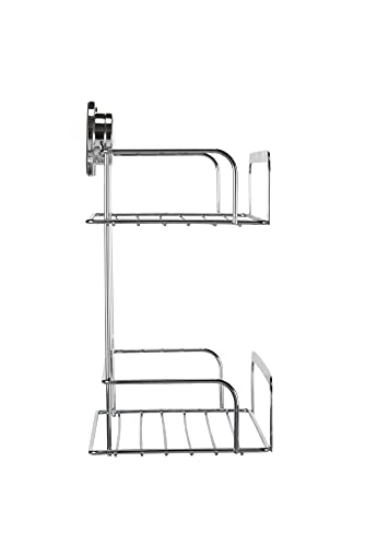 Croydex Stick n Lock Easy to Fit Adhesive Two Tier Cosmetic Basket, 20.6in x 10.2 x 6.4in, Chrome