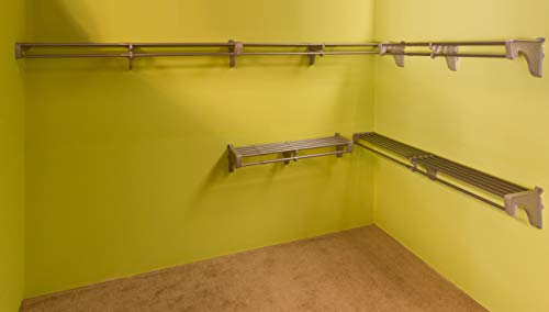 EZ Shelf - Walk in Closet System - 5 Pack - Expandable Closet Shelf with Hanging Rod (Each 40.5β73β) - with 4 End Brackets - Silver - Strong - Easy to Install β Alternative to Wire Closet Shelving