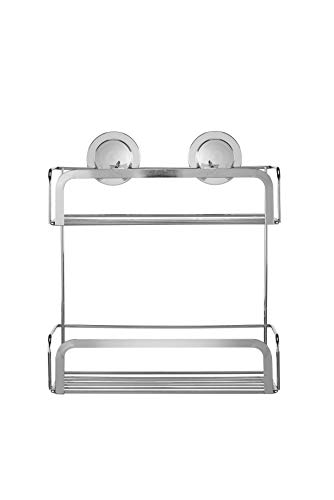Croydex Stick n Lock Easy to Fit Adhesive Two Tier Cosmetic Basket, 20.6in x 10.2 x 6.4in, Chrome