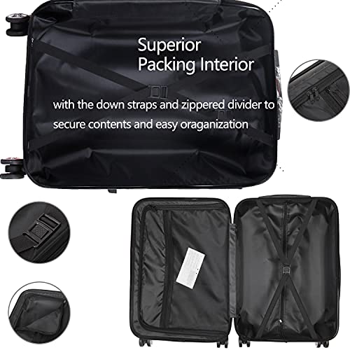 Tiktun Luggage, PC+ABS Hardshell Lightweight Durable Spinner Wheels Suitcase, Silver, 3-Piece Set (20"/24"/28")
