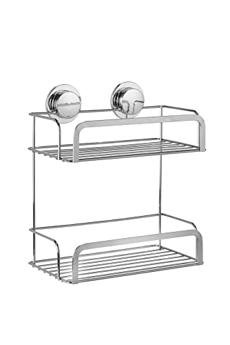Croydex Stick n Lock Easy to Fit Adhesive Two Tier Cosmetic Basket, 20.6in x 10.2 x 6.4in, Chrome