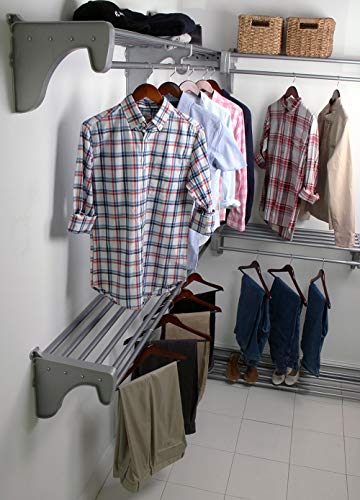 EZ Shelf - Walk in Closet System - 5 Pack - Expandable Closet Shelf with Hanging Rod (Each 40.5β73β) - with 4 End Brackets - Silver - Strong - Easy to Install β Alternative to Wire Closet Shelving