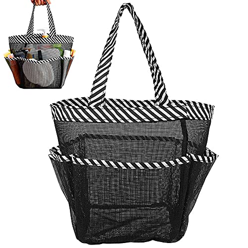 Reofrey Mesh Shower Caddy, Hanging Portable Shower Caddy Organizer Tote, with 8 Mesh Storage Pockets, for College Dorm, Travel, Gym, Camping(black)
