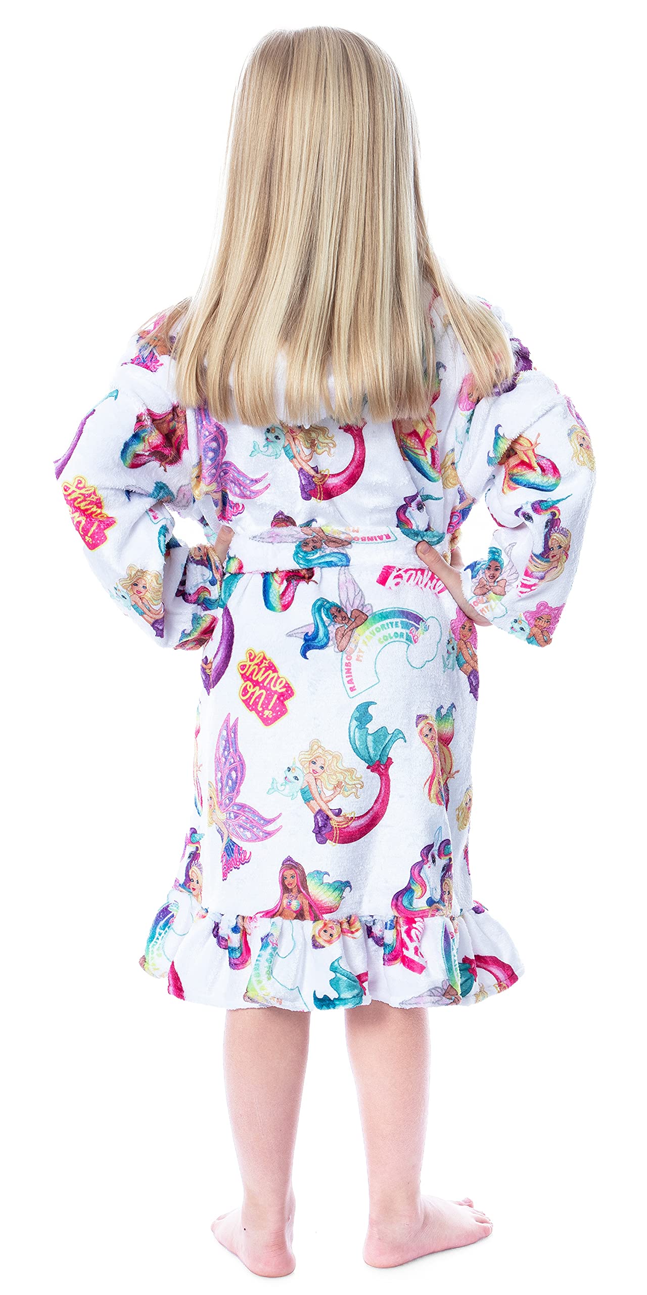 INTIMO Mattel Girls' Barbie Fantasy Mermaid Fairy Rainbow Ruffled Bathrobe Robe (7/8)