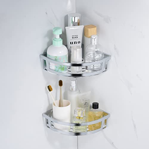 Bathroom Corner Shower Caddy, Triangle Wall Mounted Shower Shelf Corner Shower Basket Caddy,Drilling Kitchen Racks Shower Organizer for Bathroom,Toilet, Dorm, Kitchen,Chrome