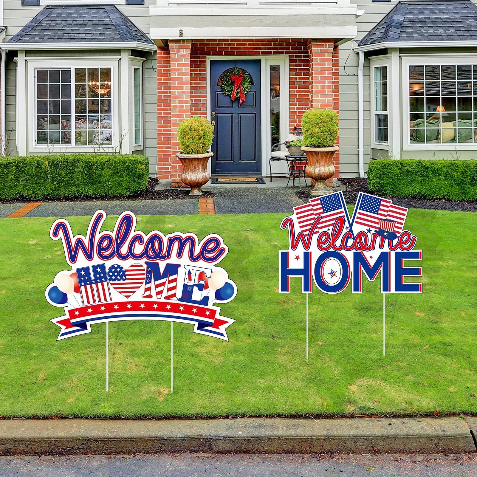 Welcome Military Home Yard Sign with Stakes Outdoor Welcome Party Lawn Decoration Supplies Patriotic Homecoming Army Deployment Returning Yard Decor