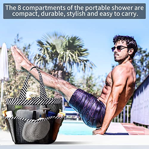 Reofrey Mesh Shower Caddy, Hanging Portable Shower Caddy Organizer Tote, with 8 Mesh Storage Pockets, for College Dorm, Travel, Gym, Camping(black)