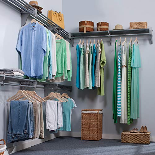EZ Shelf - Walk in Closet System - 5 Pack - Expandable Closet Shelf with Hanging Rod (Each 40.5β73β) - with 4 End Brackets - Silver - Strong - Easy to Install β Alternative to Wire Closet Shelving