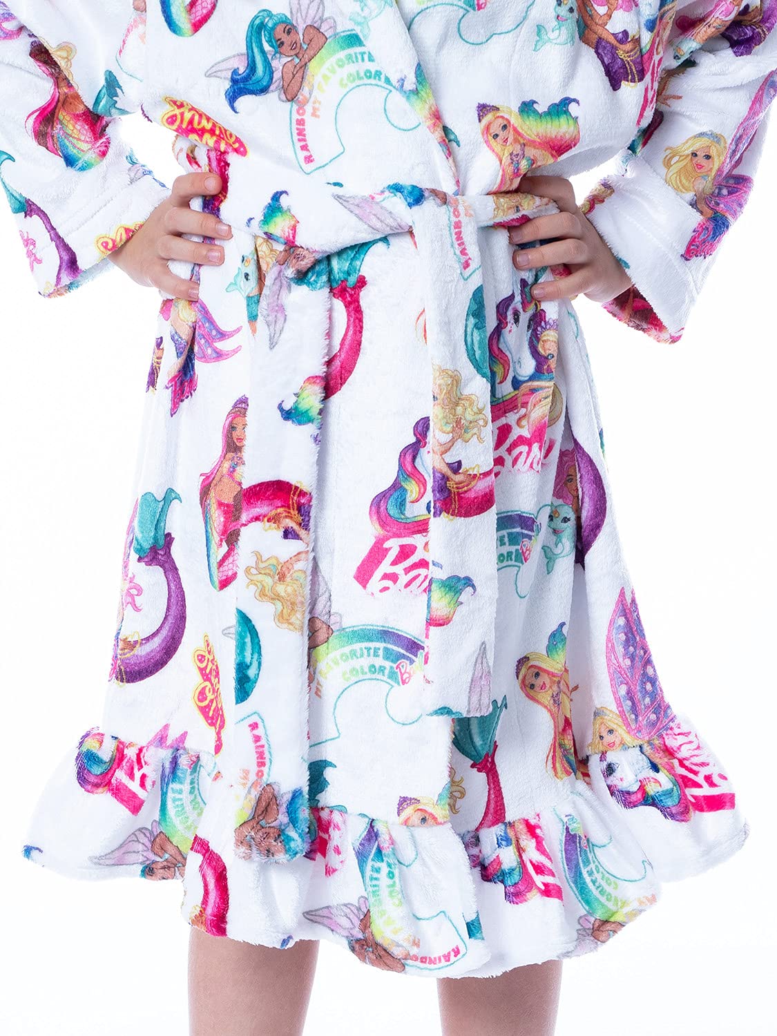 INTIMO Mattel Girls' Barbie Fantasy Mermaid Fairy Rainbow Ruffled Bathrobe Robe (7/8)
