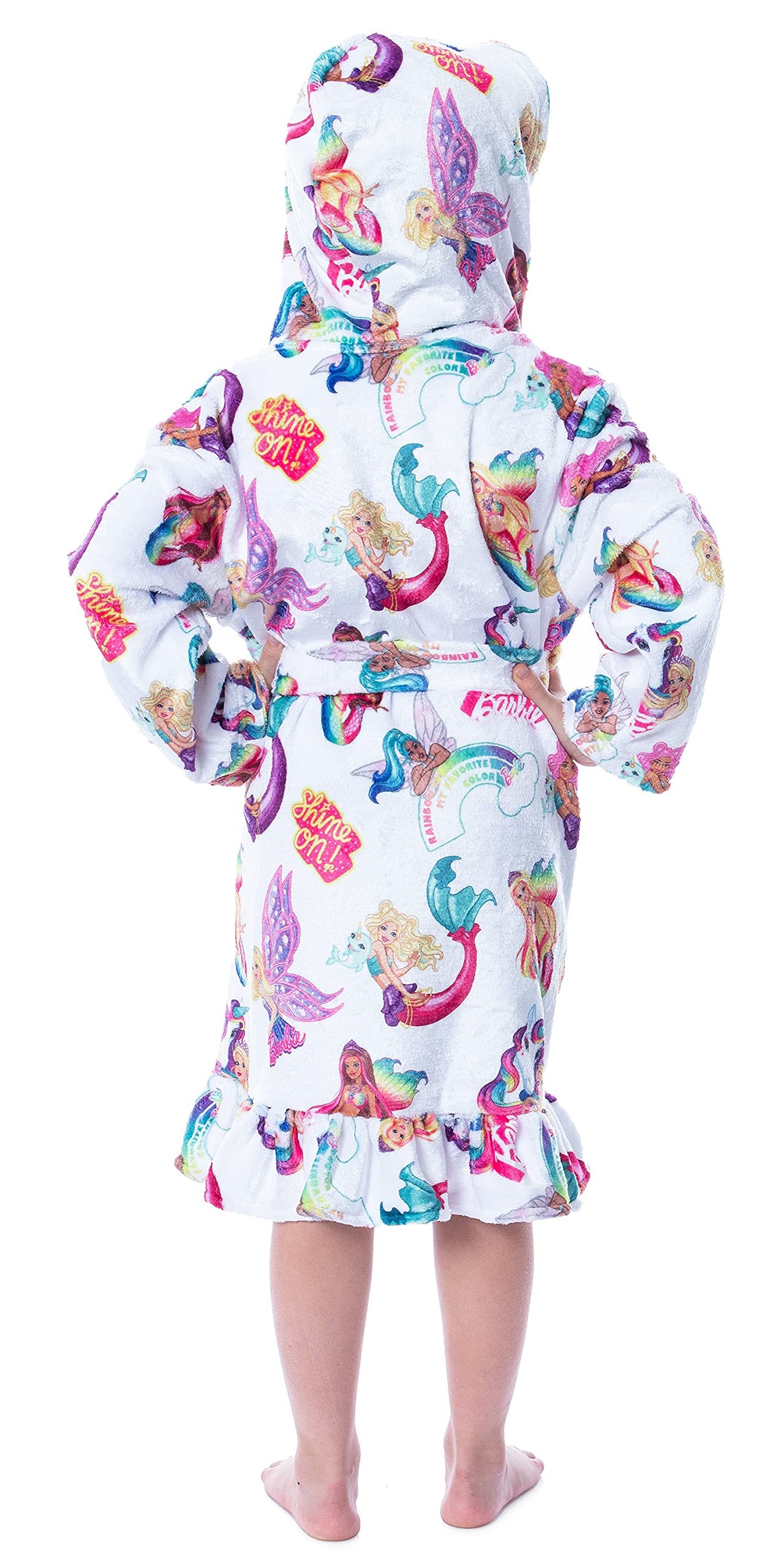 INTIMO Mattel Girls' Barbie Fantasy Mermaid Fairy Rainbow Ruffled Bathrobe Robe (7/8)