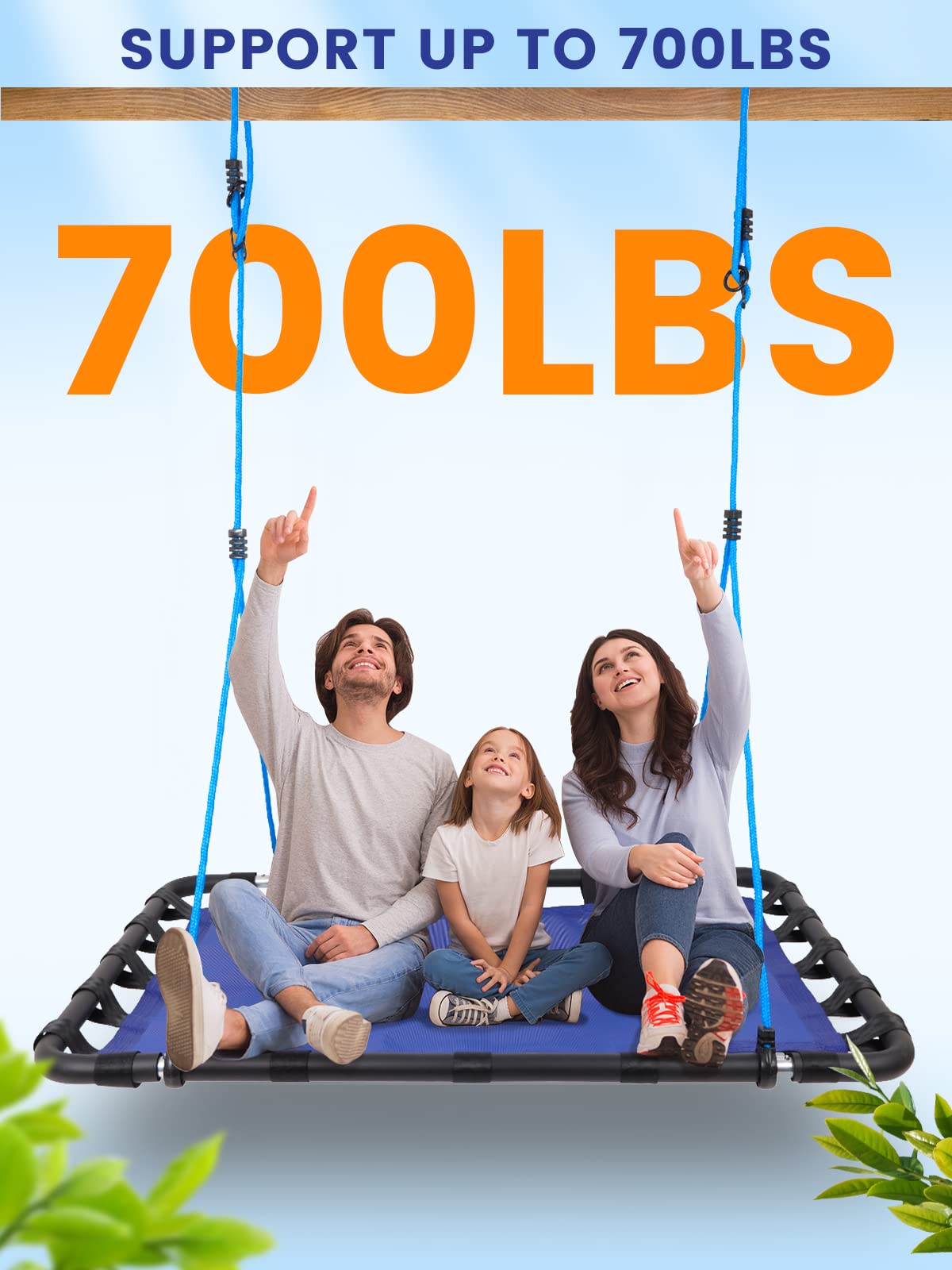 FUNJUMP Platform Tree Swing for Kids and Adults, Waterproof, Padded Steel Frame, Adjustable Ropes, 46" L x 31" W, Holds up to 700 lbs.