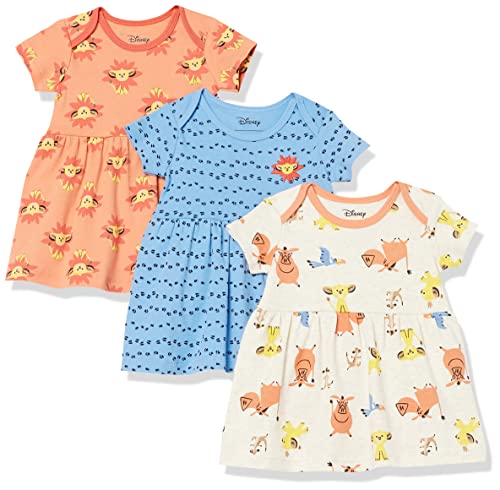 Amazon Essentials Disney | Marvel | Star Wars | Princess Baby Girls' Dresses, Pack of 3, Lion King Play Eat Roar, 18 Months