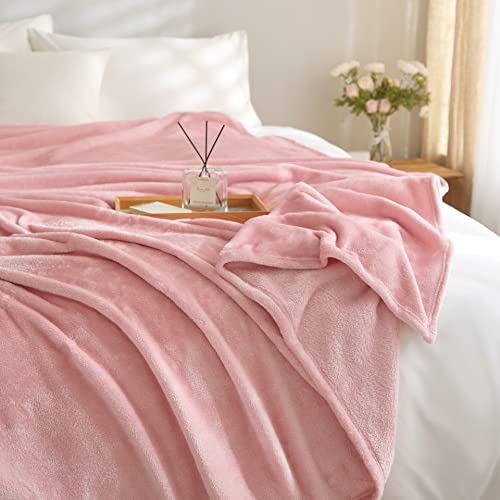 INSPIRE CRAFTER Blankets Single Size, Upgrade 300GSM Cozy Warm Flannel Fleece Blanket for All Season, Thick Fuzzy Throws for Sofa, Bed, Couch, Office, Travel, RV, Camping(50" x 60",Pink)
