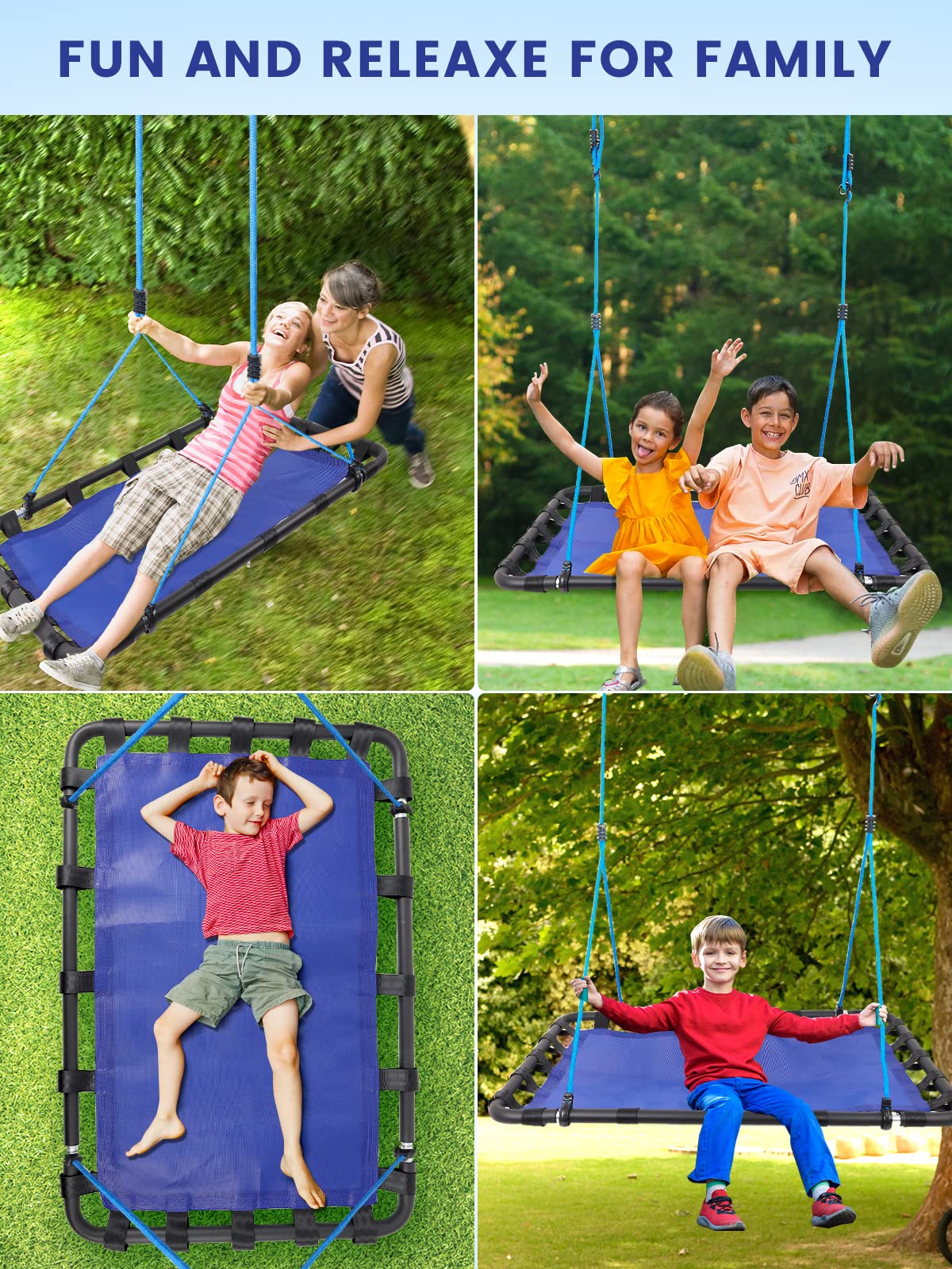 FUNJUMP Platform Tree Swing for Kids and Adults, Waterproof, Padded Steel Frame, Adjustable Ropes, 46" L x 31" W, Holds up to 700 lbs.
