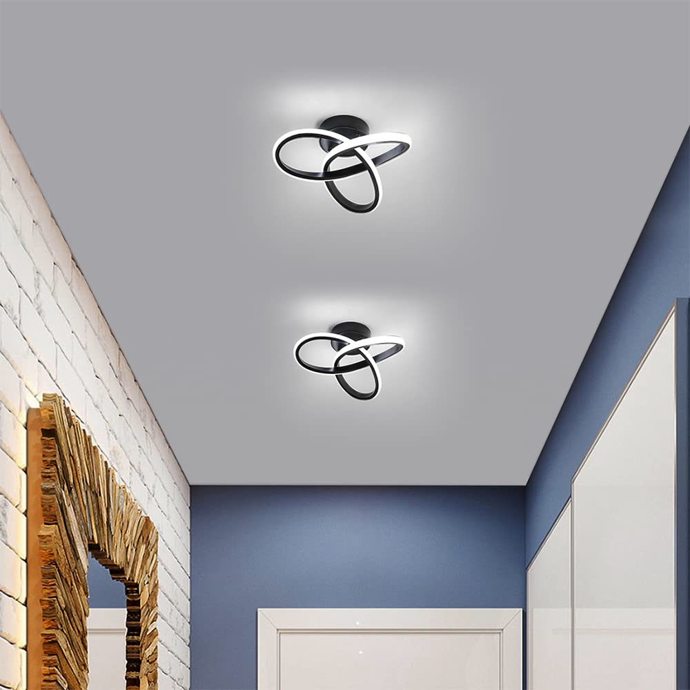 DAXGD Modern LED Ceiling Light 22W Spiral Design Ceiling Lighting Fixtures 6000K Cool White Light Ceiling Lamps for Corridor Aisle Hallway Balcony Bedrooms Kitchen Office (Black)