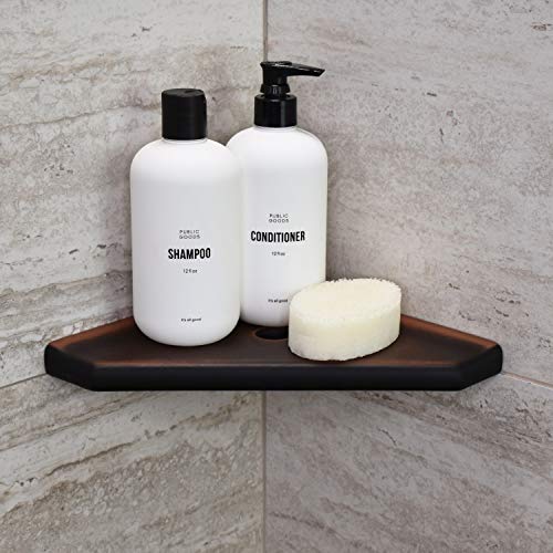 Questech Décor 8 Inch Corner Shower Shelf and 5 Inch Shower Caddy Foot Rest, Geo Lugged Back for New Construction, Wall Mounted Bathroom Shower Organizer, Oil Rubbed Bronze
