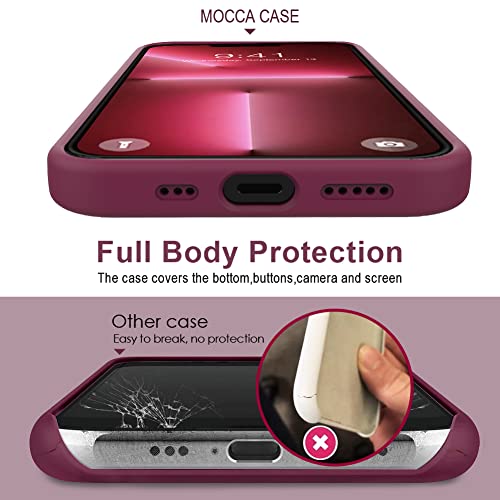 MOCCA Compatible with iPhone 13 Pro Max Case 6.7inch with Ring Kickstand | Liquid Silicone |Microfiber Linner|Anti-Scratch Full-Body Shockproof Protective Case for iPhone 13 Pro Max Women Girl-WineRed