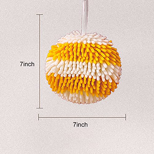 Chenille Quick Dry Hand Towel, 3 Pack Absorbent Bath Hand Puff Towel Balls Hand Fuzzy Towels Kitchen Hanging Bathroom Towels with Loops for Bathroom, Your Kids Hands Fast Drying,Blue ,Pink and Yellow