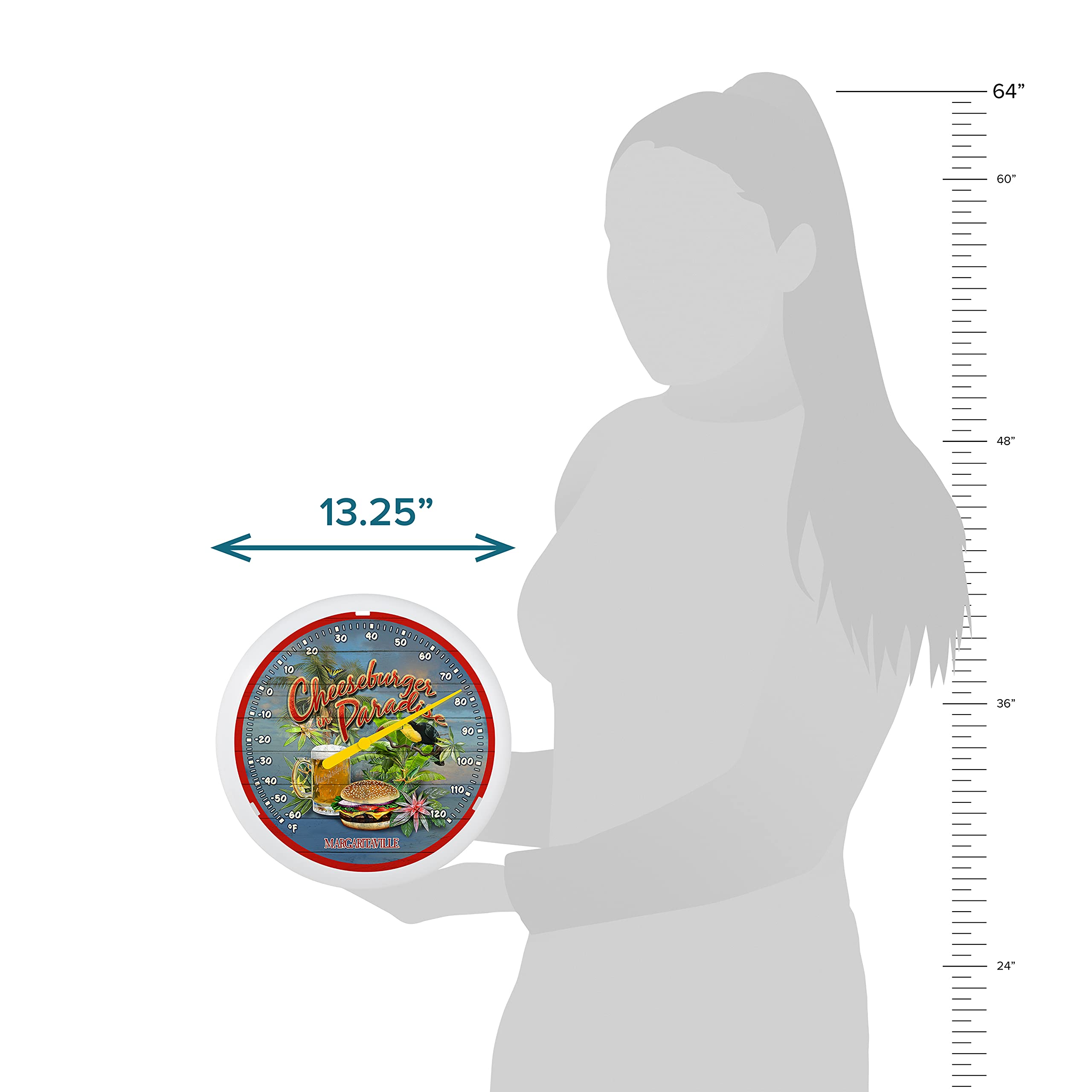 La Crosse Cheeseburger in Paradise 13.25-inch It's 5 O'Clock Somewhere Margaritaville Analog Dial Thermometer, Multi