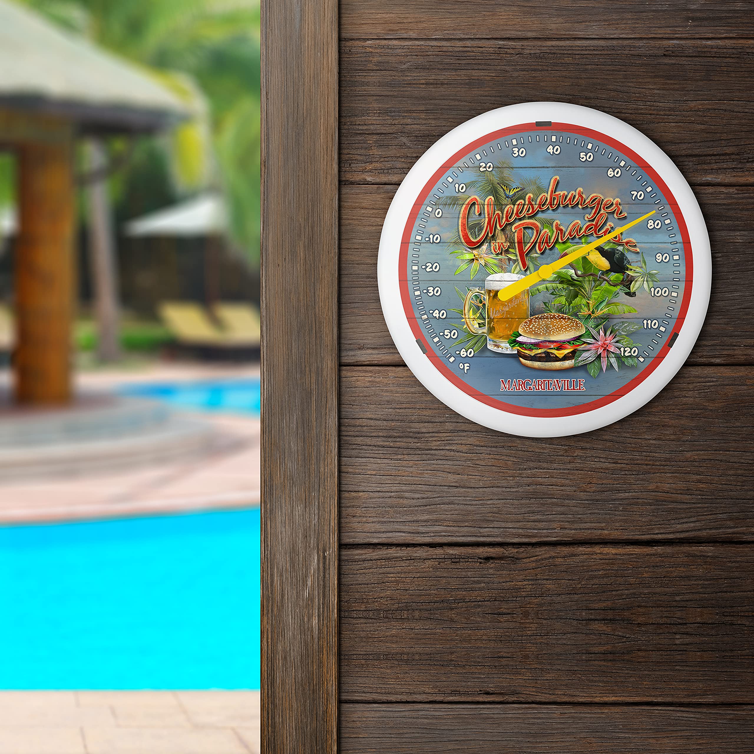 La Crosse Cheeseburger in Paradise 13.25-inch It's 5 O'Clock Somewhere Margaritaville Analog Dial Thermometer, Multi