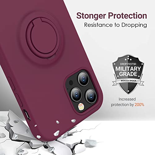MOCCA Compatible with iPhone 13 Pro Max Case 6.7inch with Ring Kickstand | Liquid Silicone |Microfiber Linner|Anti-Scratch Full-Body Shockproof Protective Case for iPhone 13 Pro Max Women Girl-WineRed