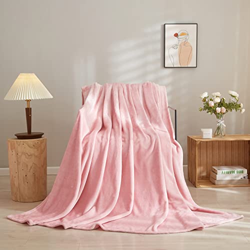 INSPIRE CRAFTER Blankets Single Size, Upgrade 300GSM Cozy Warm Flannel Fleece Blanket for All Season, Thick Fuzzy Throws for Sofa, Bed, Couch, Office, Travel, RV, Camping(50" x 60",Pink)