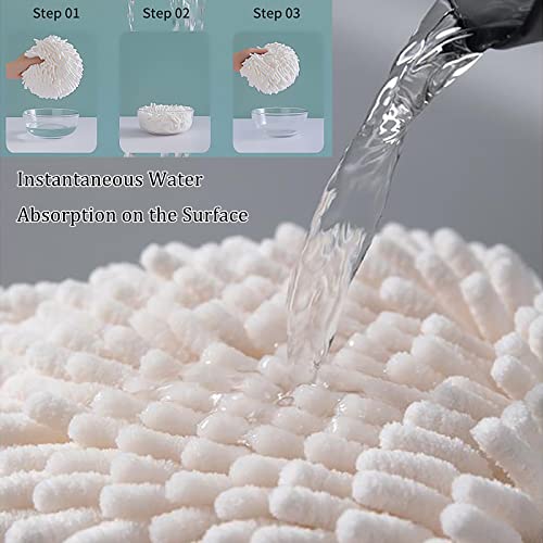 Chenille Quick Dry Hand Towel, 3 Pack Absorbent Bath Hand Puff Towel Balls Hand Fuzzy Towels Kitchen Hanging Bathroom Towels with Loops for Bathroom, Your Kids Hands Fast Drying,Blue ,Pink and Yellow