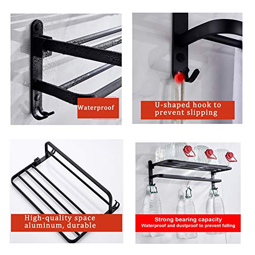 -Shelf Balcony Bathroom Bath Towel Rack with Shelf Balcony Bathroom for Bathroom Wall Mounted Foldable Towel Holder,Towel Bar Shower Organizer,Heavy-Duty Rustproof/40Cm(15.7Inch)