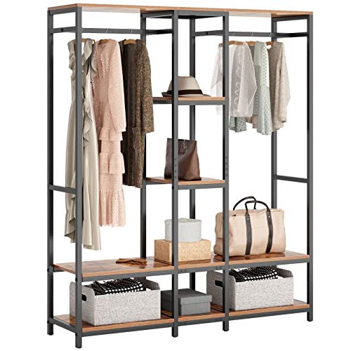 soges Garment Racks with 5 Tiers Shelves 2 Rod Clothes Rack FreeStanding Rack Organizer Storage for Hanging Clothes and Storage